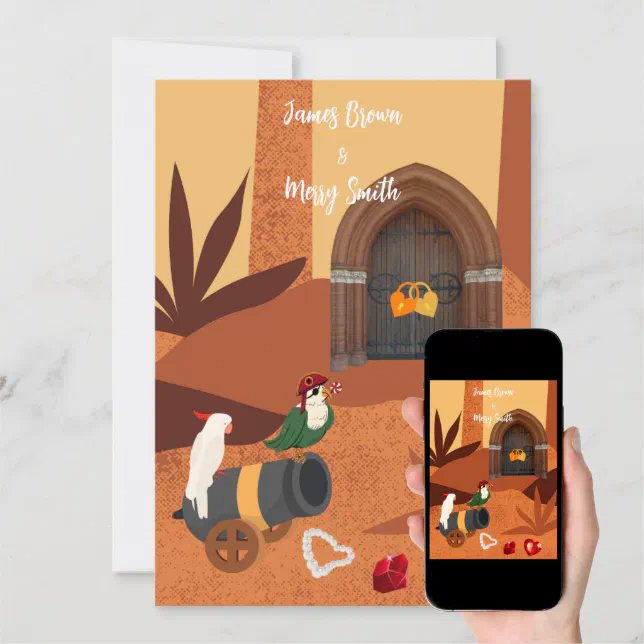 Pirate Parrots Treasure of the Heart Wedding Invitation | Zazzle