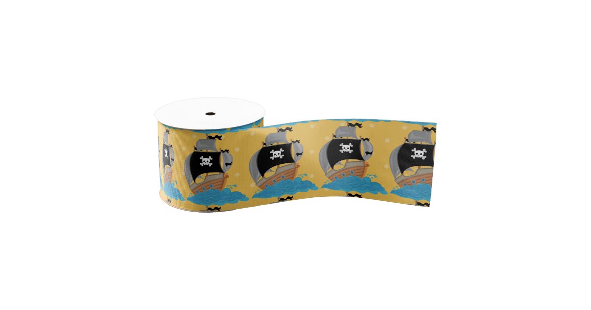 Pirate Party * choose background color Grosgrain Ribbon | Zazzle