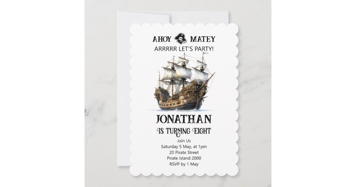Pirate Party Ship Birthday Invitation | Zazzle