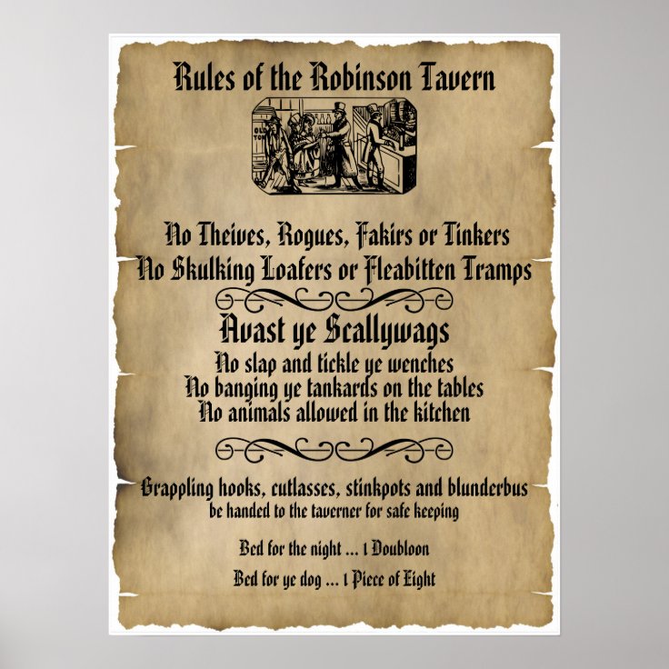 Pirate Rules of the Tavern Poster | Zazzle