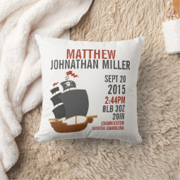 Pirate Ship Birth Announcement Nursery Pillow | Zazzle