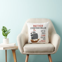 Pirate Ship Birth Announcement Nursery Pillow | Zazzle