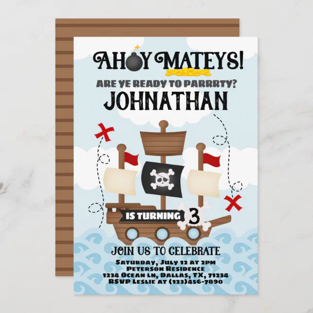 Pirate Ship Birthday Party Invitation Invite | Zazzle
