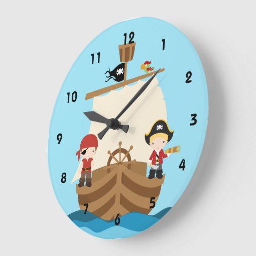 Pirate Ship Boy Wall Clocks | Zazzle