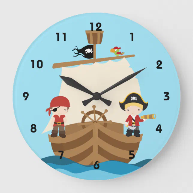 Pirate Ship Boy Wall Clocks | Zazzle