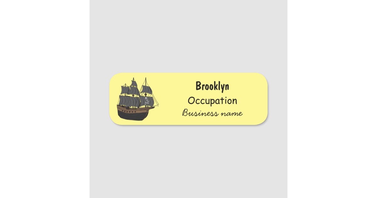 Pirate ship cartoon illustration name tag | Zazzle