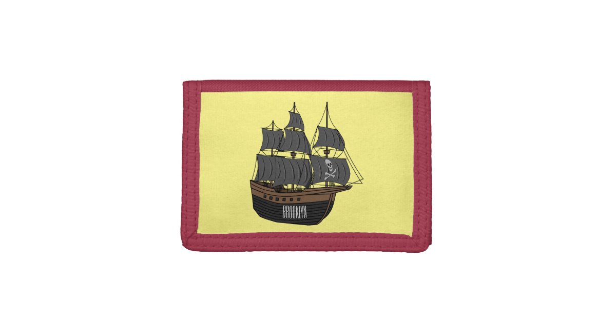 Pirate ship cartoon illustration trifold wallet | Zazzle