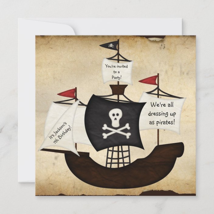 Pirate ship costume theme party map invitations | Zazzle.com