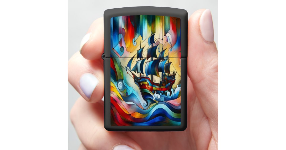 Pirate Ship in a Stormy Sea Zippo Lighter | Zazzle