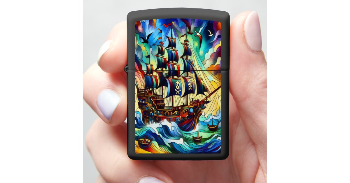Pirate Ship In Stormy Seas Zippo Lighter | Zazzle