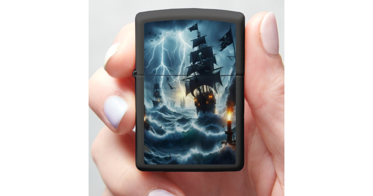 Pirate Ship In Tempest Zippo Lighter | Zazzle