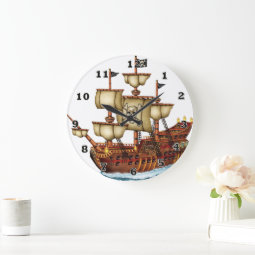 Pirate Ship Large Wall Clock | Zazzle