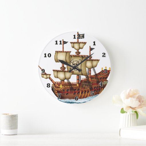Pirate Ship Large Wall Clock | Zazzle