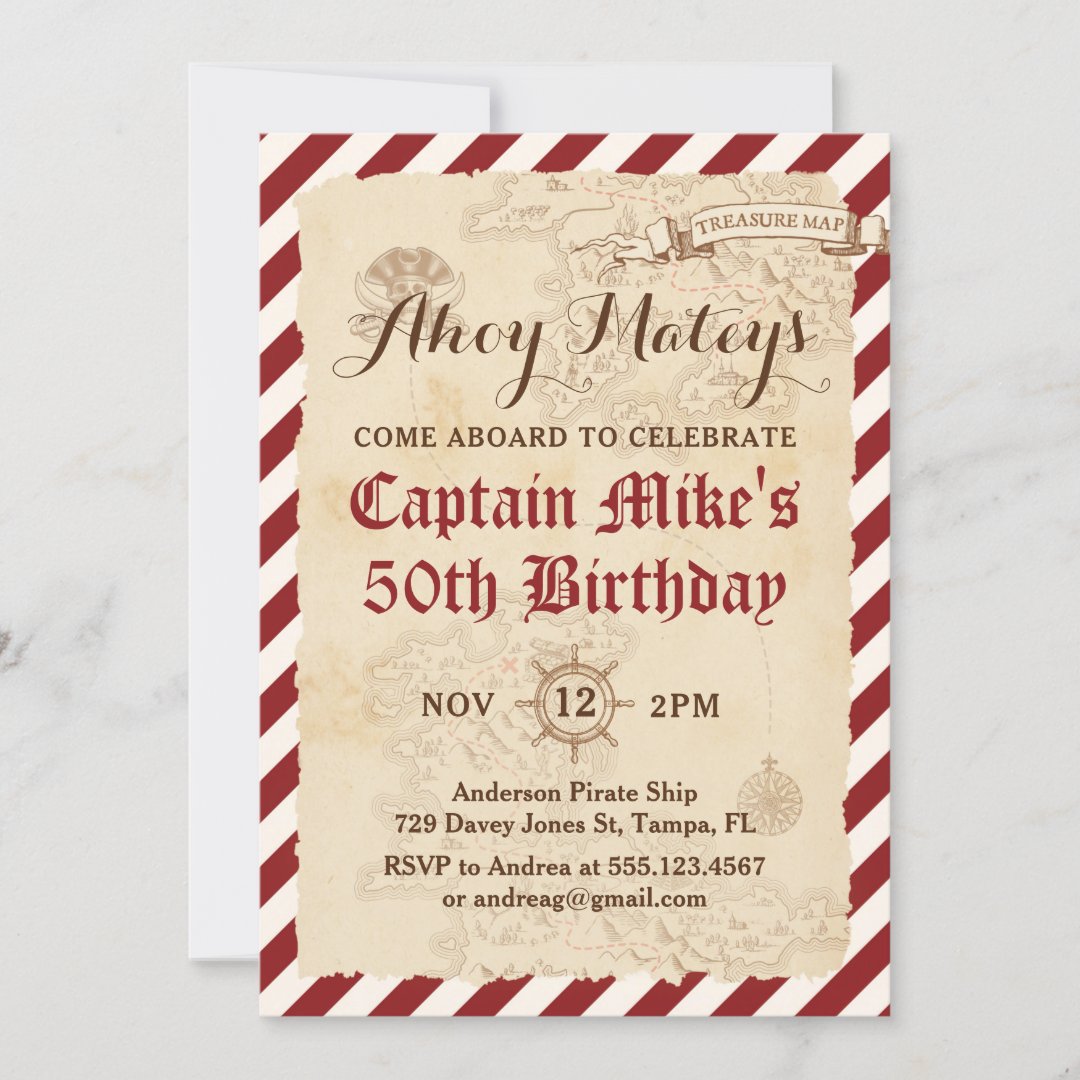 Pirate Ship Map Birthday Party Invitation | Zazzle