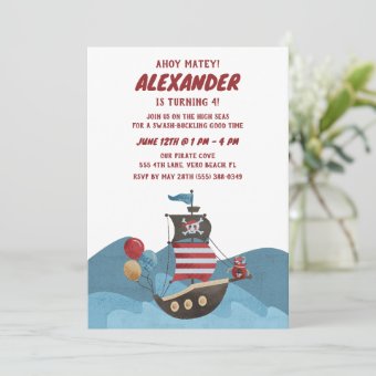 Pirate Ship Nautical Ahoy Boy Birthday Party Invitation | Zazzle