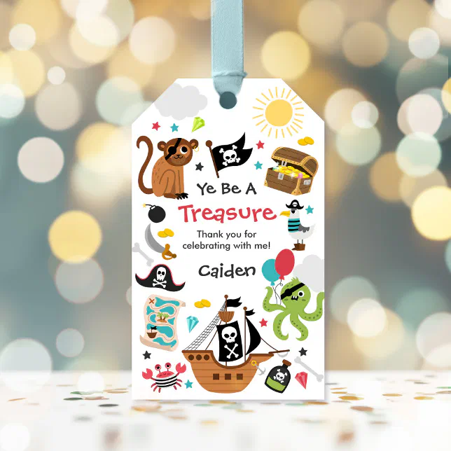 Pirate Ship Pirate Treasure Birthday Party Gift Tags | Zazzle