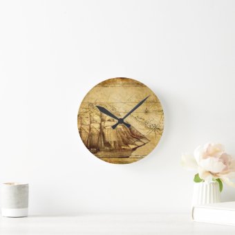 pirate ship round clock | Zazzle