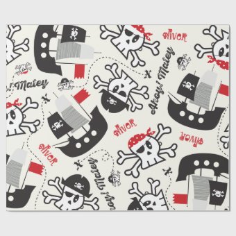 Pirate Ship Skulls Kids Birthday Wrapping Paper | Zazzle