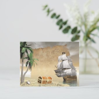 Pirate ship that discovers a treasure postcard | Zazzle