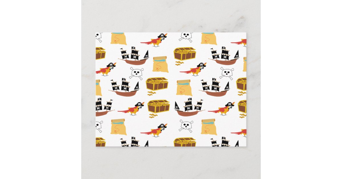 Pirate Ship Treasure Chest Theme Pattern Holiday Postcard | Zazzle