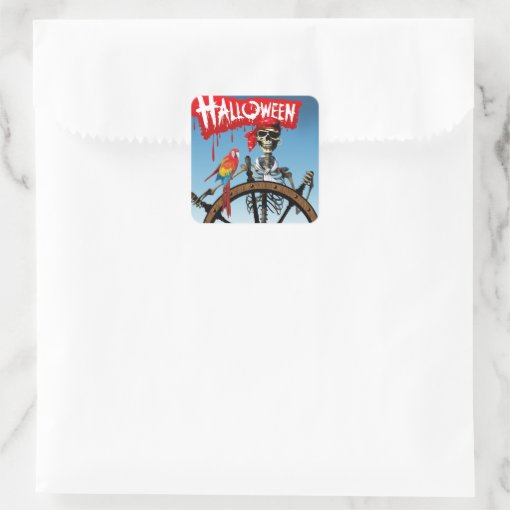 Pirate Skeleton Sailor with Macaw Halloween Party Square Sticker | Zazzle