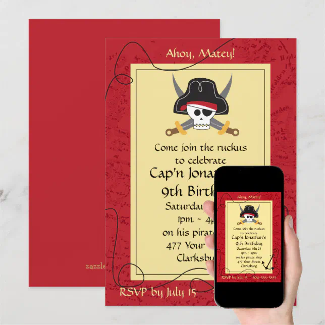 Pirate Skull and Crossed Swords Birthday Invitation | Zazzle