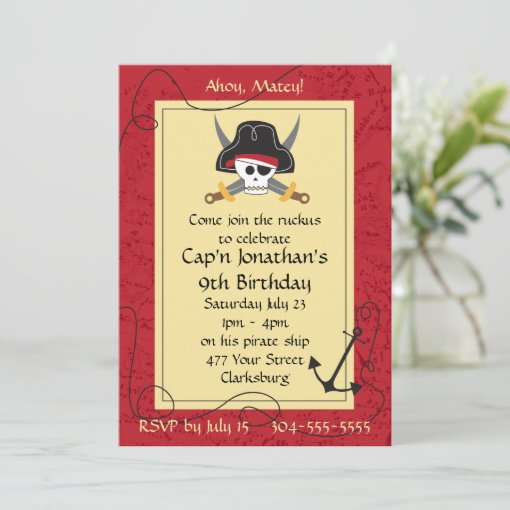 Pirate Skull and Crossed Swords Birthday Invitation | Zazzle