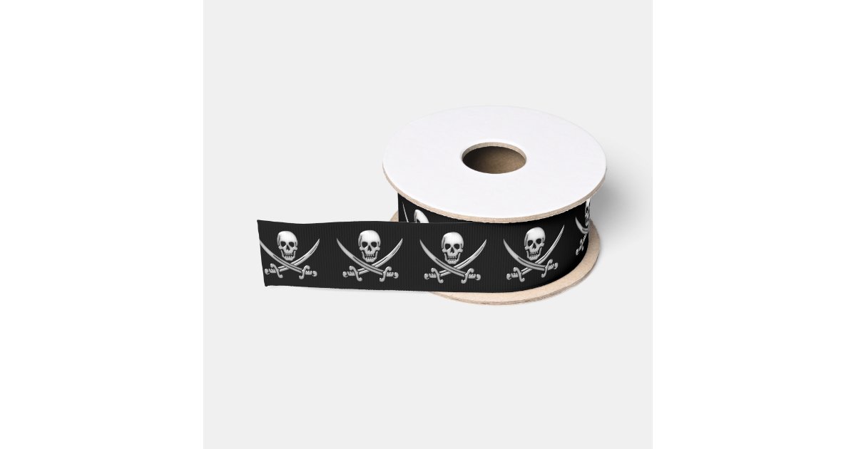 Pirate Skull and Sword Crossbones Grosgrain Ribbon | Zazzle