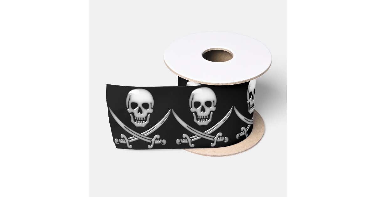 Pirate Skull and Sword Crossbones Satin Ribbon | Zazzle