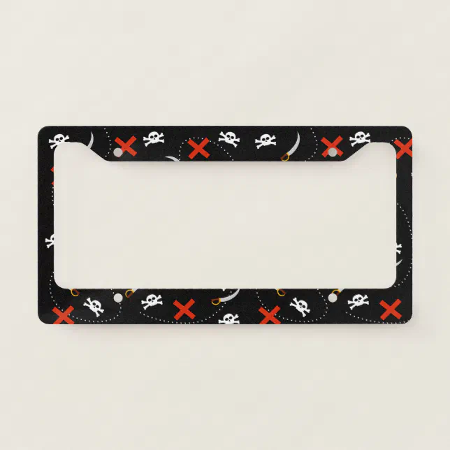 Pirate Skull and Treasure Map Pattern License Plate Frame | Zazzle