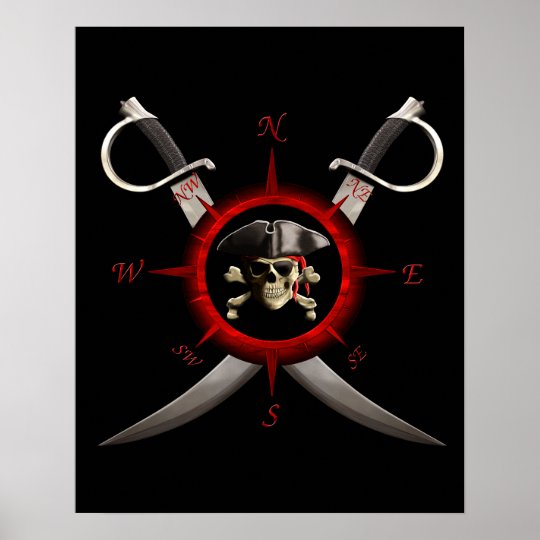 Pirate Skull Compass Rose Poster | Zazzle.com