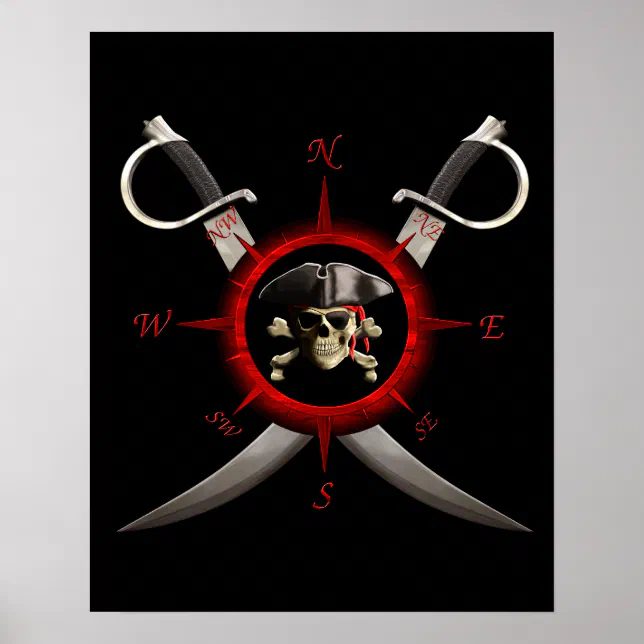 Pirate Skull Compass Rose Poster | Zazzle