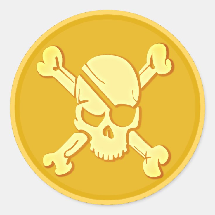 Pirate Skull Gold Coin Treasure Dubloon Classic Round Sticker | Zazzle
