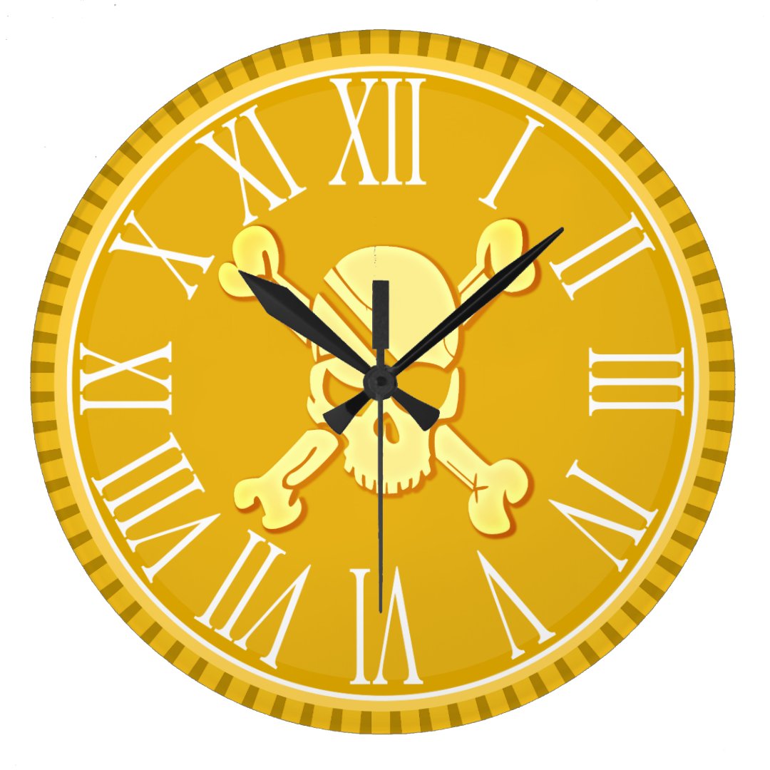 Pirate Skull Gold Coin Treasure Dubloon Large Clock | Zazzle