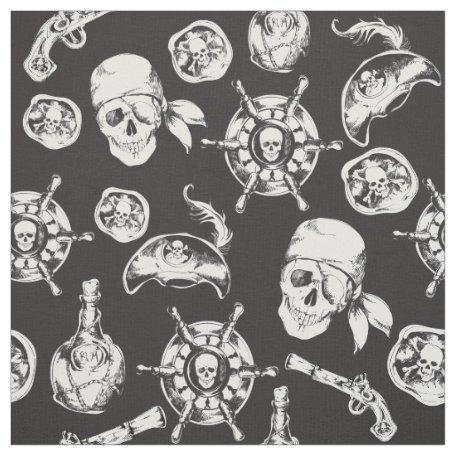 Pirate Skull And Hat Fabric | Zazzle