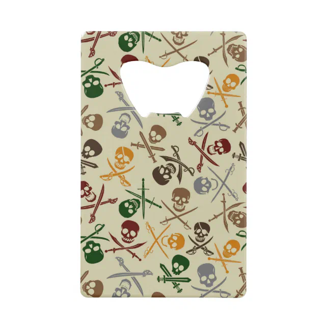 Pirate Skulls with Crossed Swords Credit Card Bottle Opener | Zazzle