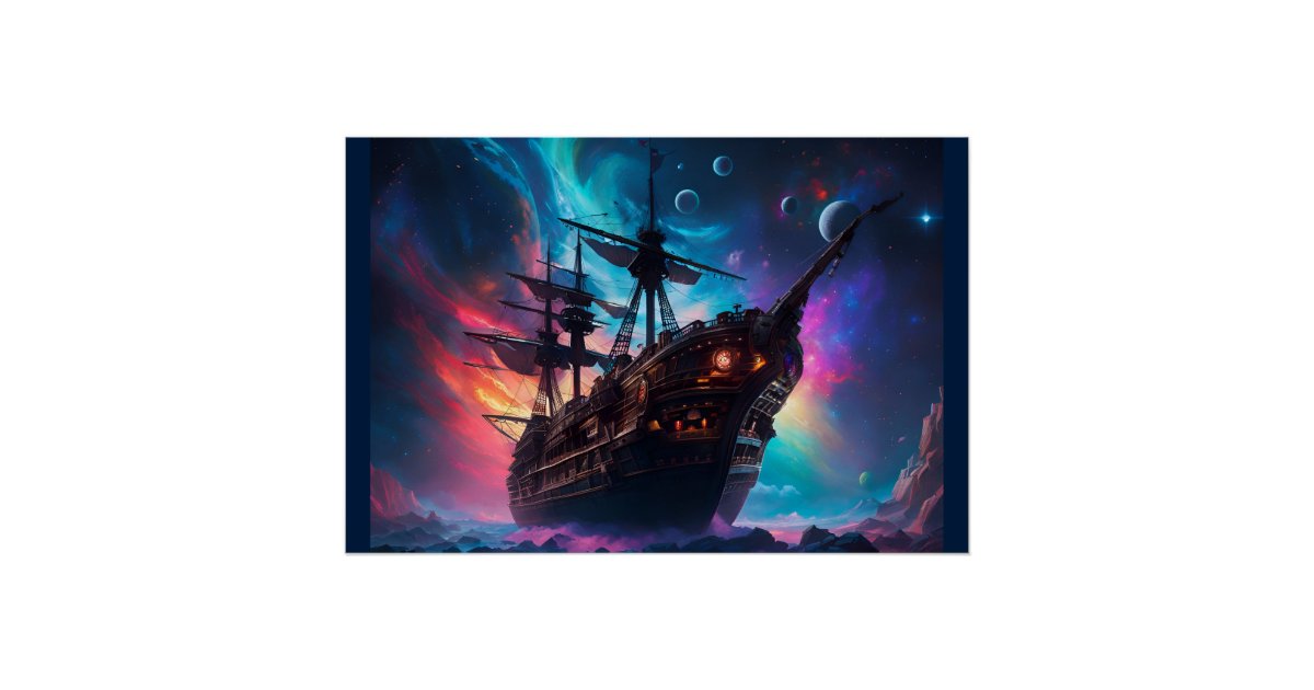 Pirate SpaceShip Lands on Another Planet Poster | Zazzle