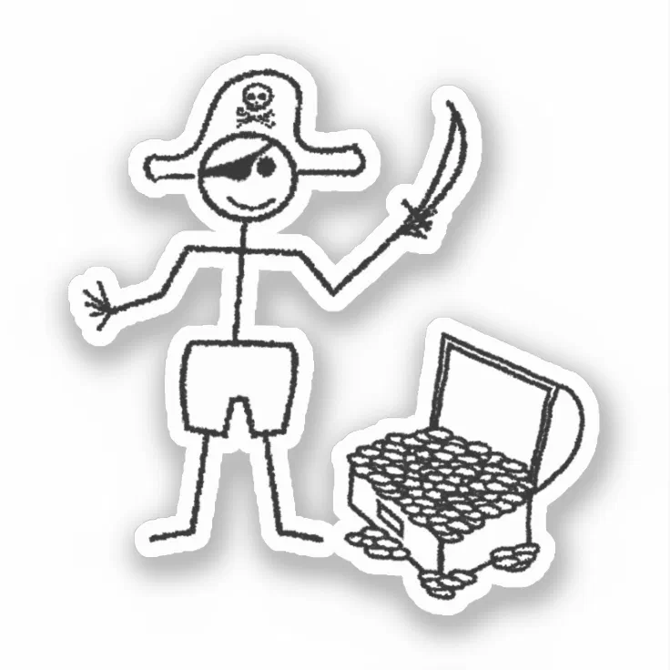 Pirate Stickman With Treasure Chest Sticker | Zazzle