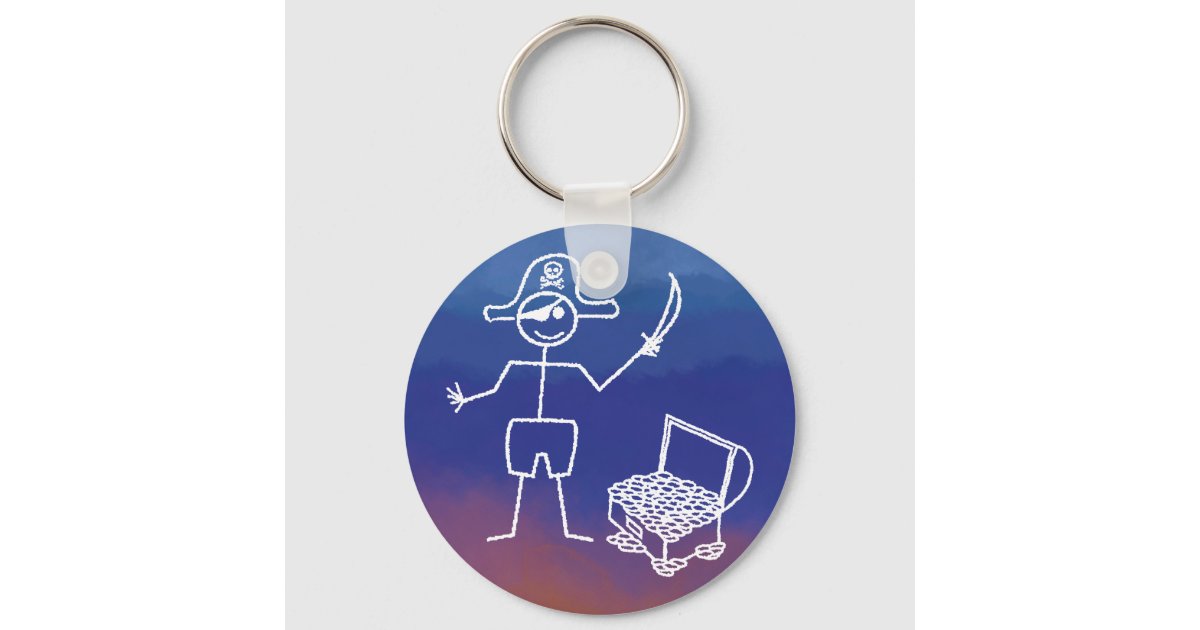 Pirate Stickman With Treasure Chest Watercolor Keychain | Zazzle