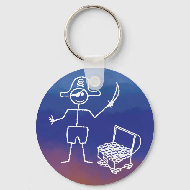 Pirate Stickman With Treasure Chest Watercolor Keychain | Zazzle