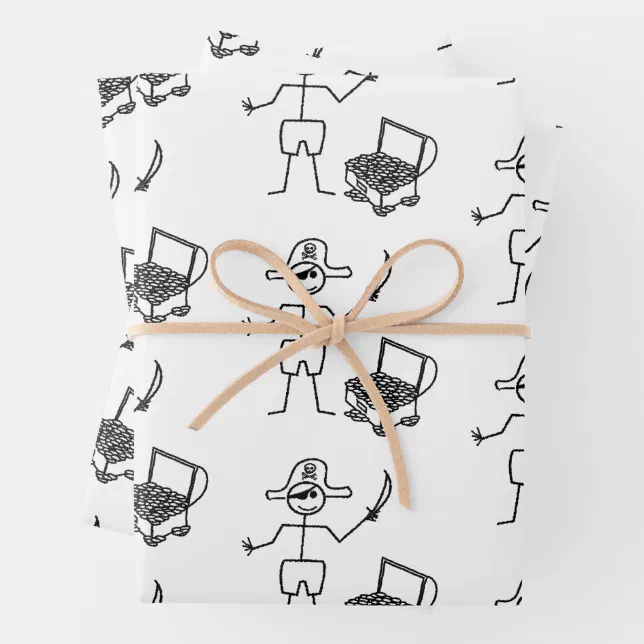 Pirate Stickman With Treasure Chest Wrapping Paper Sheets | Zazzle