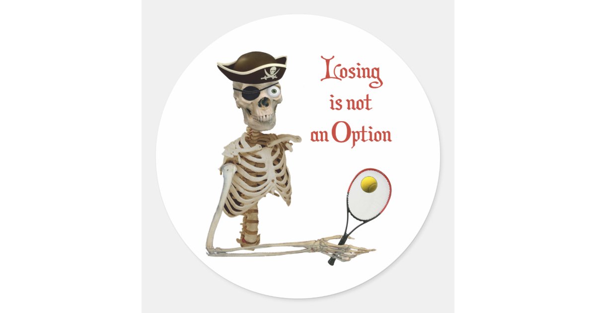 Pirate Tennis Losing Skeleton Classic Round Sticker | Zazzle
