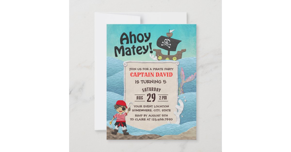 Pirate Theme Captain Boy Birthday Party Invitation | Zazzle