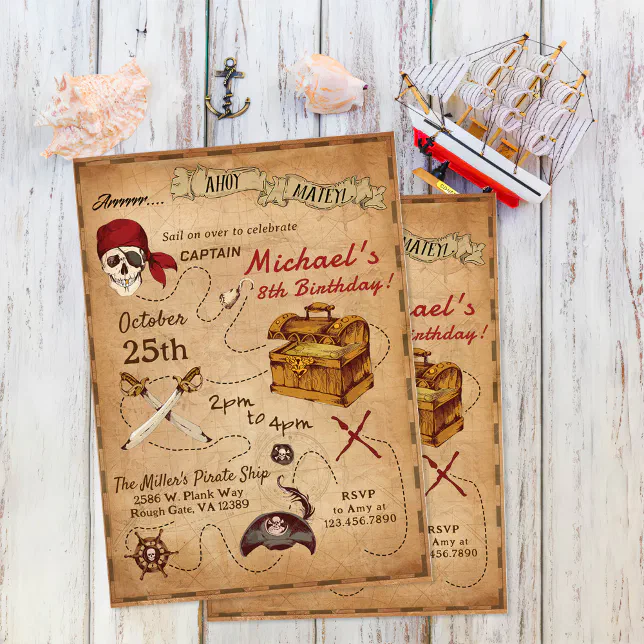 Pirate Themed Birthday Party Invitation | Zazzle