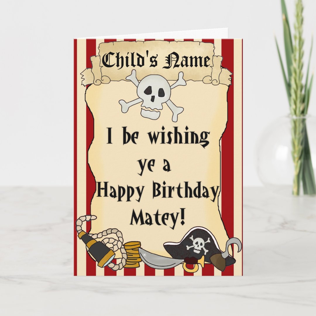Pirate Themed Child Happy Birthday Card | Zazzle