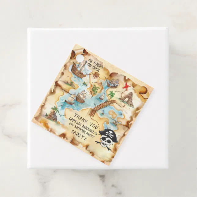 Pirate Themed Treasure Map Birthday Party Favor Tags | Zazzle