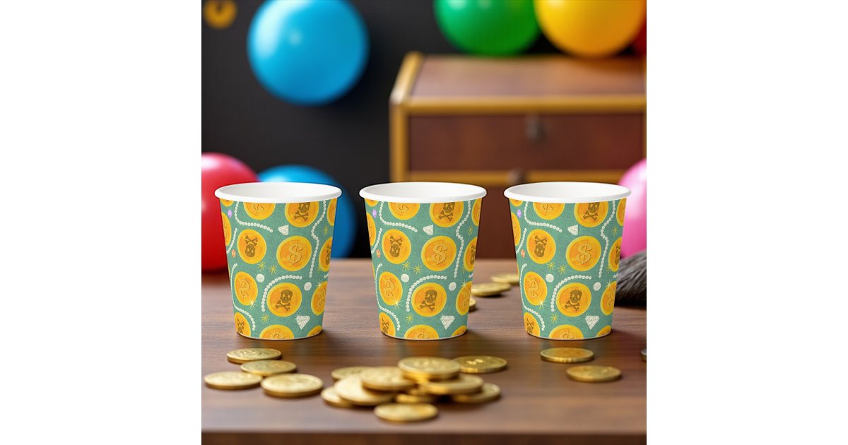 Pirate Treasure Gold Coin Party Paper Cups | Zazzle