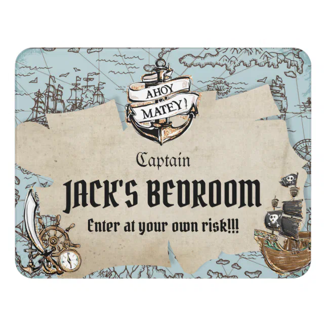 Pirate Treasure Hunt Map Ahoy Matey Boy Bedroom Door Sign | Zazzle