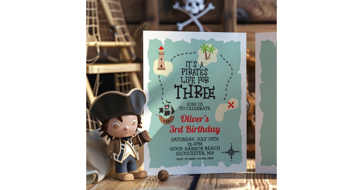 Pirate Treasure map 3rd Birthday Invitation | Zazzle