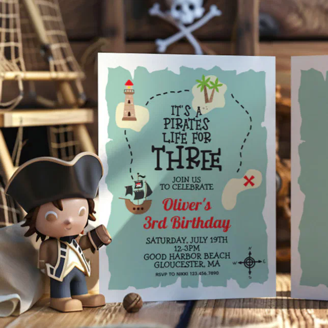 Pirate Treasure map 3rd Birthday Invitation | Zazzle